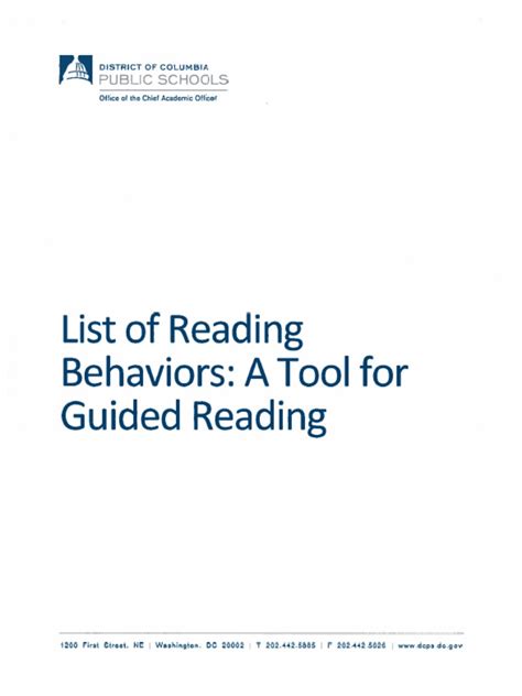 List Of Reading Behaviors A Tool For Guided Reading Pdf