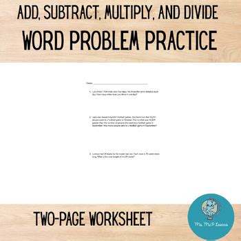 No Prep Word Problems Add Subtract Multiply And Divide By Ms McP Learns