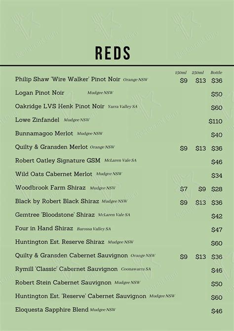 Menu At Club Mudgee Mudgee