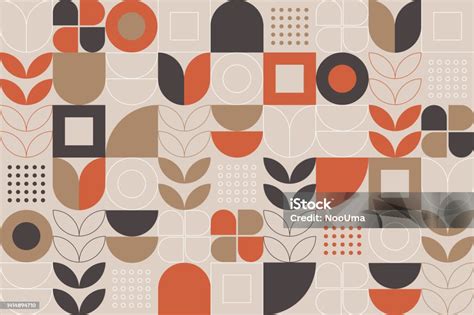 추상적 인 평면 기하학적 배경 원 사각형 선 및 점의 간단한 모양의 모자이크 패턴 디자인 벽화 벽지 잎사귀 무늬에 대한 스톡 벡터 아트 및 기타 이미지 Istock