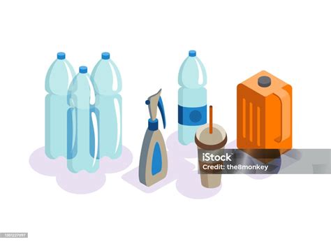 플라스틱 재활용 공정 계획의 요소입니다 만화 스타일의 플라스틱 병 일러스트의 상징 오염과 폐기물을 줄이고 재활용 기술로 지구를 절약 드로잉에 대한 스톡 벡터 아트 및 기타