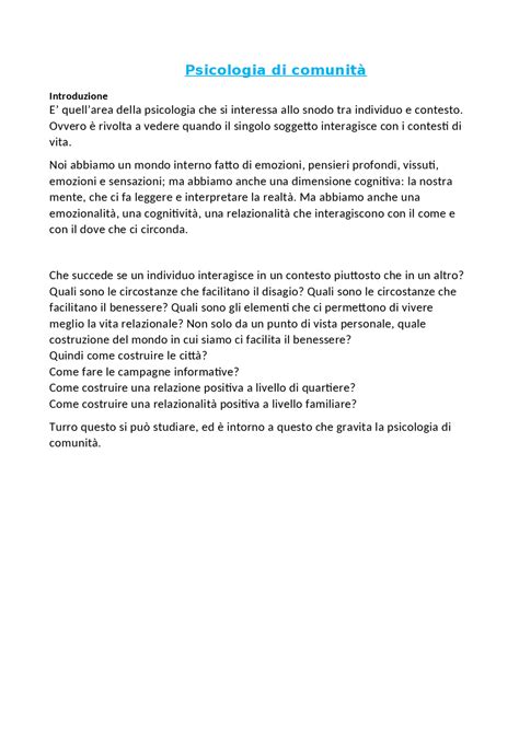 Psicologia Di Comunità Docsity