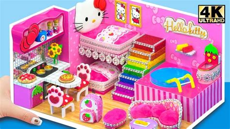 Make Pink Hello Kitty House With 2 Glittering Bed And Mini Pool From
