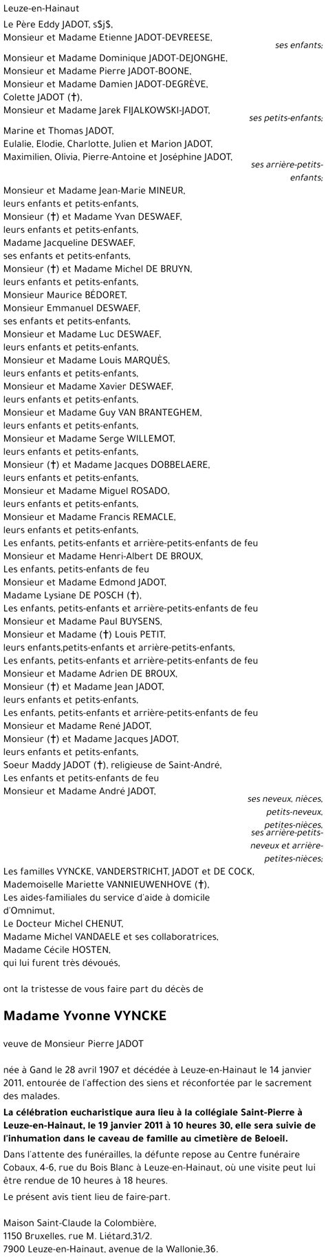 Yvonne Vyncke † 14 01 2011 Inmemoriam