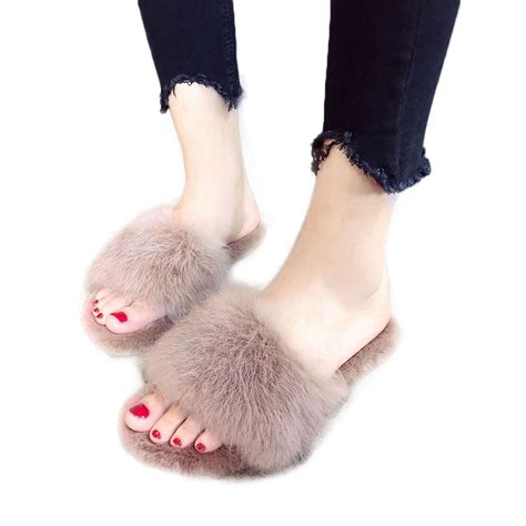 2018 Womens Fur Slippers Winter Shoes Big Size Home Slipper Plush