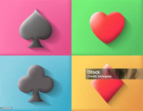 볼록 기호 5 포커 기호 블랙 스페이드 레드 하트 그린 클럽과 블루 다이아몬드 벡터 일러스트 레이 션 그래픽 Eps 10 검은색에 대한 스톡 벡터 아트 및 기타 이미지