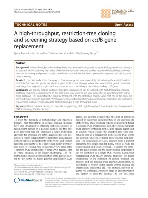 Pdf A High Throughput Restriction Free Cloning And Screening
