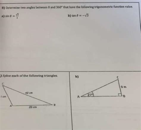 Solved 8 Determine Two Angles Between 0 And 360° That Have