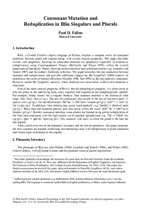 Pdf Consonant Mutation And Reduplication In Blin Singulars And Plurals