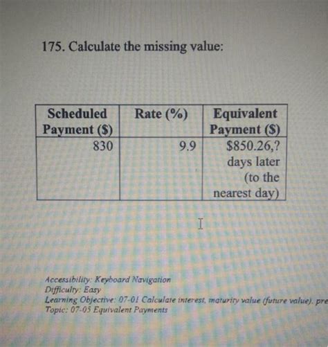 Solved 175 Calculate The Missing Value Accessibility Chegg Com