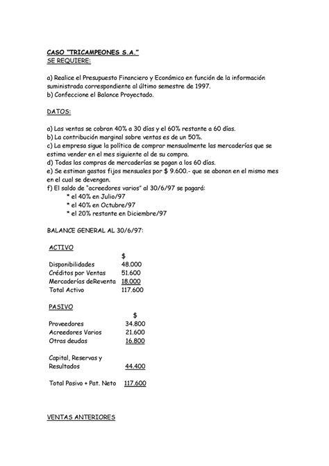 Guia Practica Presupuesto Y Proyecto CASO TRICAMPEONES S SE REQUIERE A Realice El Studocu
