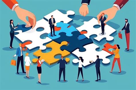 Business Teamwork Concept Flat People Characters With Pieces Of Puzzle