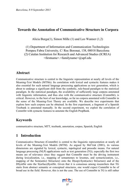 Pdf Towards The Annotation Of Communicative Structure In Corpora