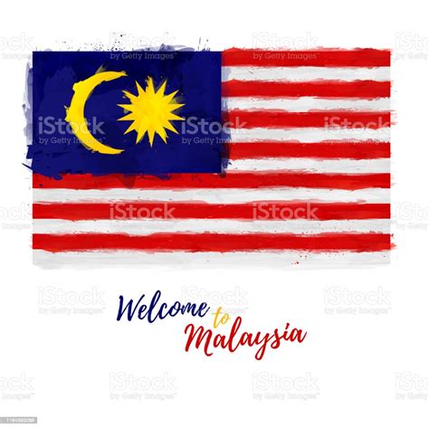 말레이시아 배너에 오신 것을 환영합니다 수채화 스타일의 디자인 말레이시아의 국기 말레이시아 기호 및 인쇄 벡터 일러스트레이션 0명에 대한 스톡 벡터 아트 및 기타 이미지