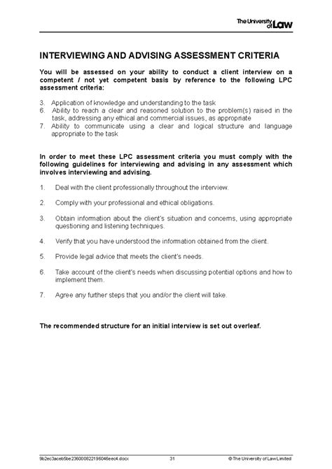 Assessment Guidance Example Interviewing And Advising Assessment Criteria You Will Be