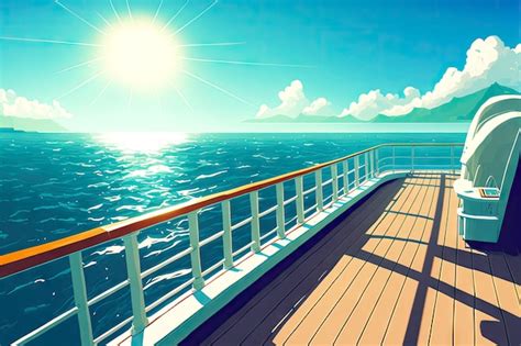 Serena vista de día soleado desde la cubierta del barco sobre el agua en el mar Foto Premium