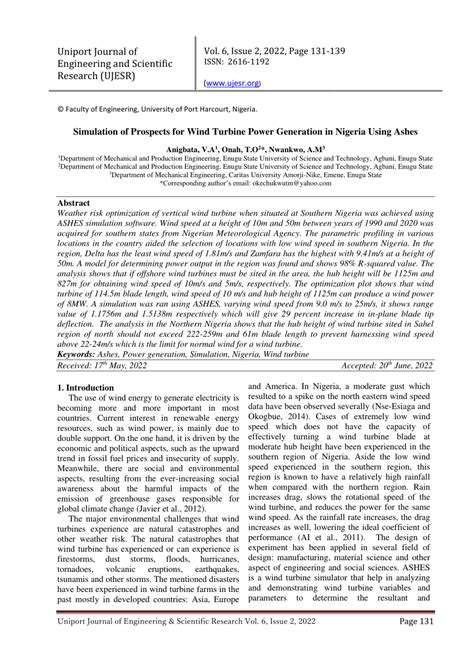 Pdf Simulation Of Prospects For Wind Turbine Power Generation In