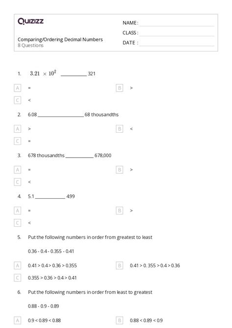 50 Comparing Numbers 0 10 Worksheets For 5th Grade On Quizizz Free