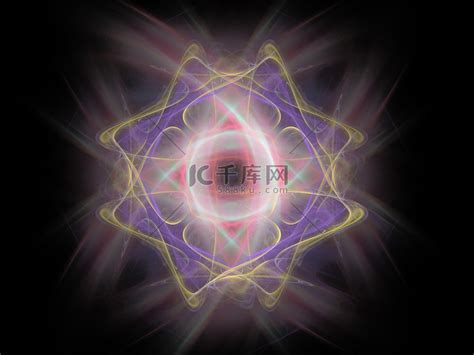 具有紫色发光分形抽象花卉图案的 3D 渲染高清摄影大图 千库网