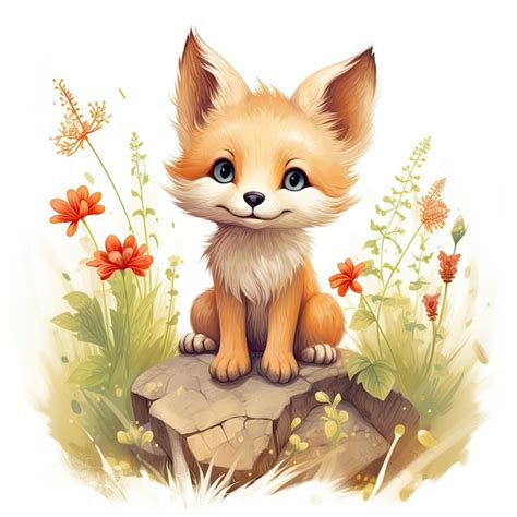 Premium Ai Image A Cute Small Fox Sitting On A Hill With Plants In