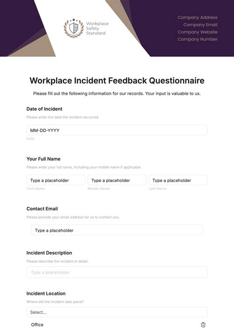 Free Workplace Incident Feedback Questionnaire Template To Edit Online