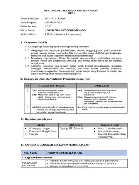Rpp Algoritma Kelas 7 Gasal Pdf