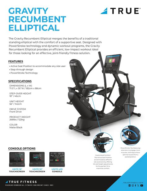 True Fitness Gravity Recumbent Elliptical Gym Tech