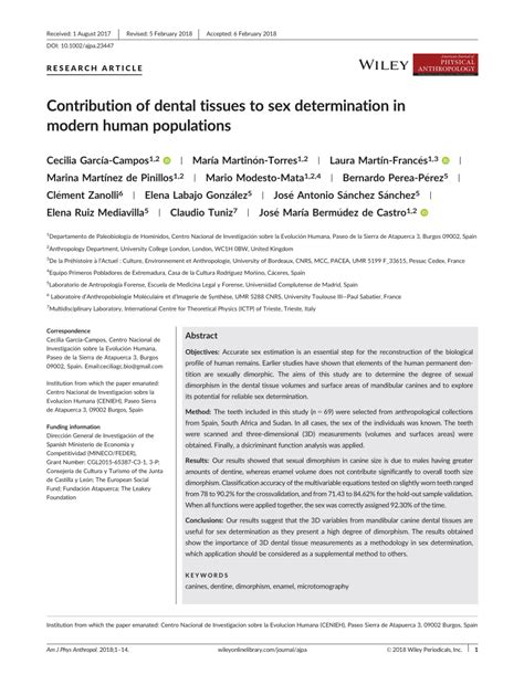 Pdf Contribution Of Dental Tissues To Sex Determination In Modern