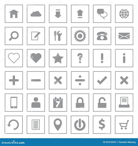 gray web icon set on rectangle frame stock vector illustration of