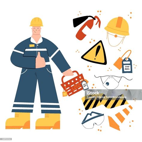 คนงานอุตสาหกรรมโรงงานที่มีคลิปอาร์ตอุปกรณ์ความปลอดภัย ภาพประกอบสต็อก ดาวน์โหลดรูปภาพตอนนี้