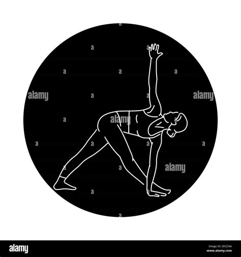 Inverted Triangle Pose Parivrtta Trikonasana Color Line Illustration