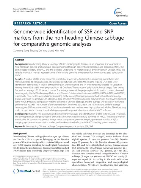 Pdf Genome Wide Identification Of Ssr And Snp Markers From The Non