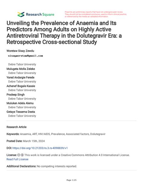 Pdf Unveiling The Prevalence Of Anaemia And Its Predictors Among