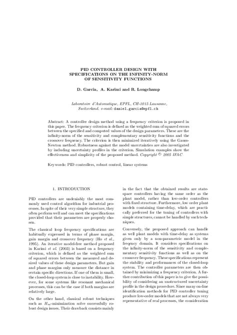 pdf pid controller design with specifications on the infinity norm of