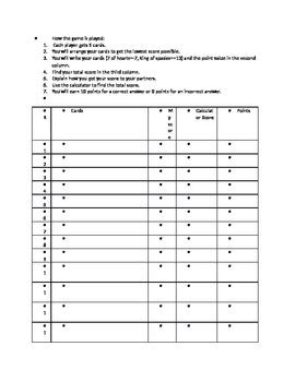 Integer Card Game By Tiyata Winters Teachers Pay Teachers