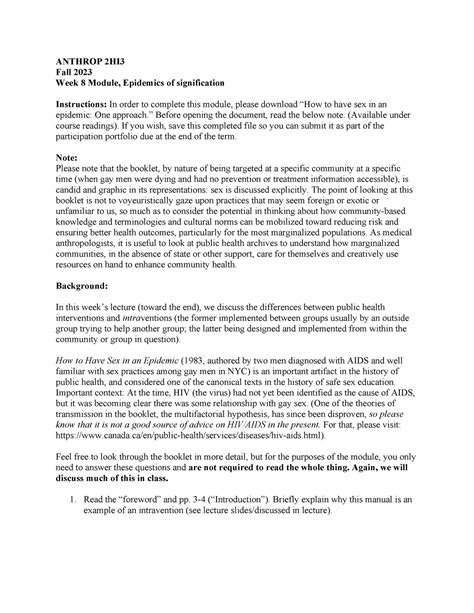 Week 8 Module How To Have Sex In An Epidemic Anthrop 2hi Fall 2023