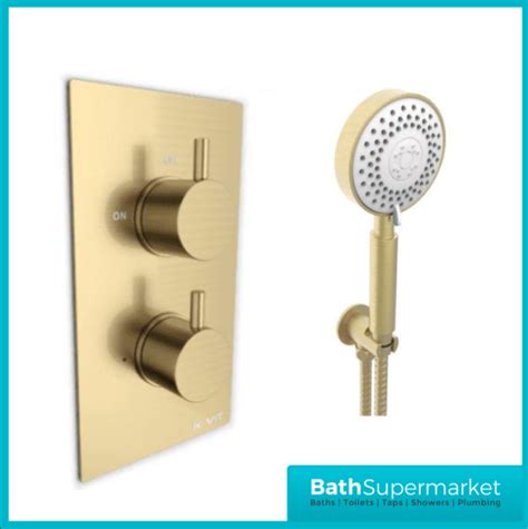 Aeris Brushed Brass Round Concealed Thermostatic Valve Handset Bracket