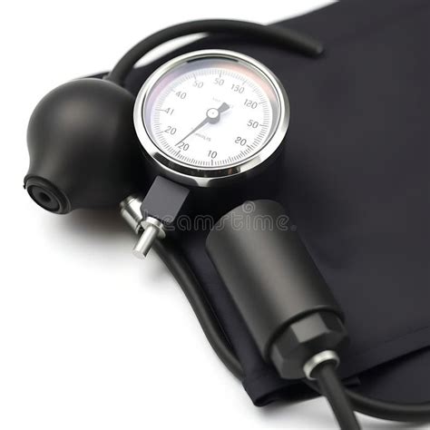 A Manual Sphygmomanometer With A Black Cuff And Analog Gauge Isolated