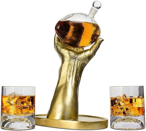 Football Decanter With 2 Football Whiskey And Wine Glasses