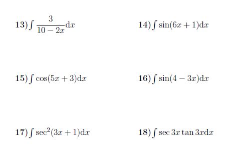 Integration Using The Reverse Of The Chain Rule Worksheet With