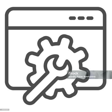 帶齒輪和扳手線圖示的視窗web 應用程式控制項設置符號輪廓樣式象形圖在白色背景用於移動概念和 Web 設計的瀏覽器符號向量圖形向量圖形及更多