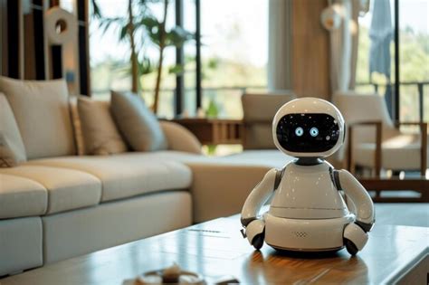 Premium Photo Modern Home Assistant Robot On Living Room Table