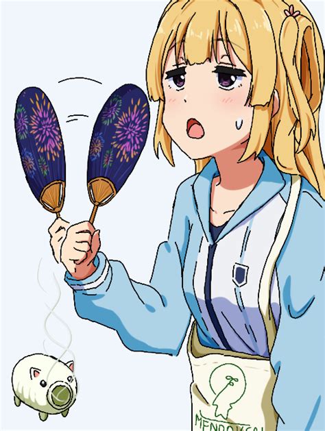 Igashiko Fujima Sakura 22 7 1girl Bag Blonde Hair Emblem From Side Hair Rings Hand Fan