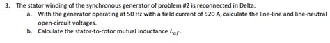 Solved The Stator Winding Of The Synchronous Generator Of Chegg Com