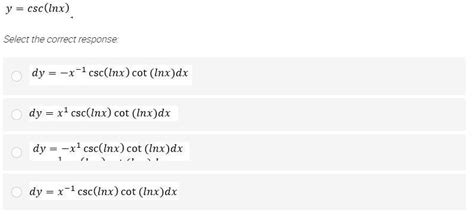 Solved Y Cscinx Select The Correct Response Dy