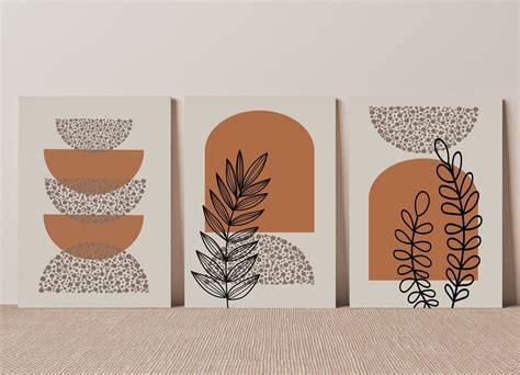 Kit De Quadros Decorativos Boho Floral Laranja E Bege MadeiraMadeira