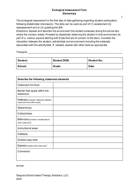 Fillable Online Ecological Assessment Form Elementary Ecological Assessment Form Elementary