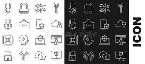 Set Line Computer Monitor And Shield Secure Your Site With Ssl Cloud Computing Lock
