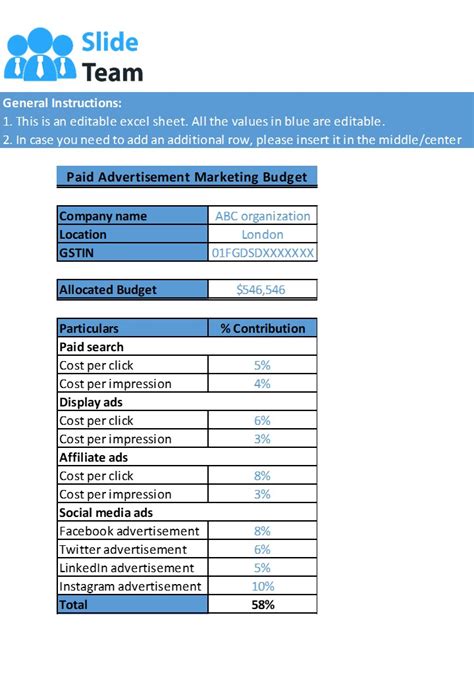 Paid Advertisement Marketing Budget Excel Spreadsheet Worksheet Xlcsv
