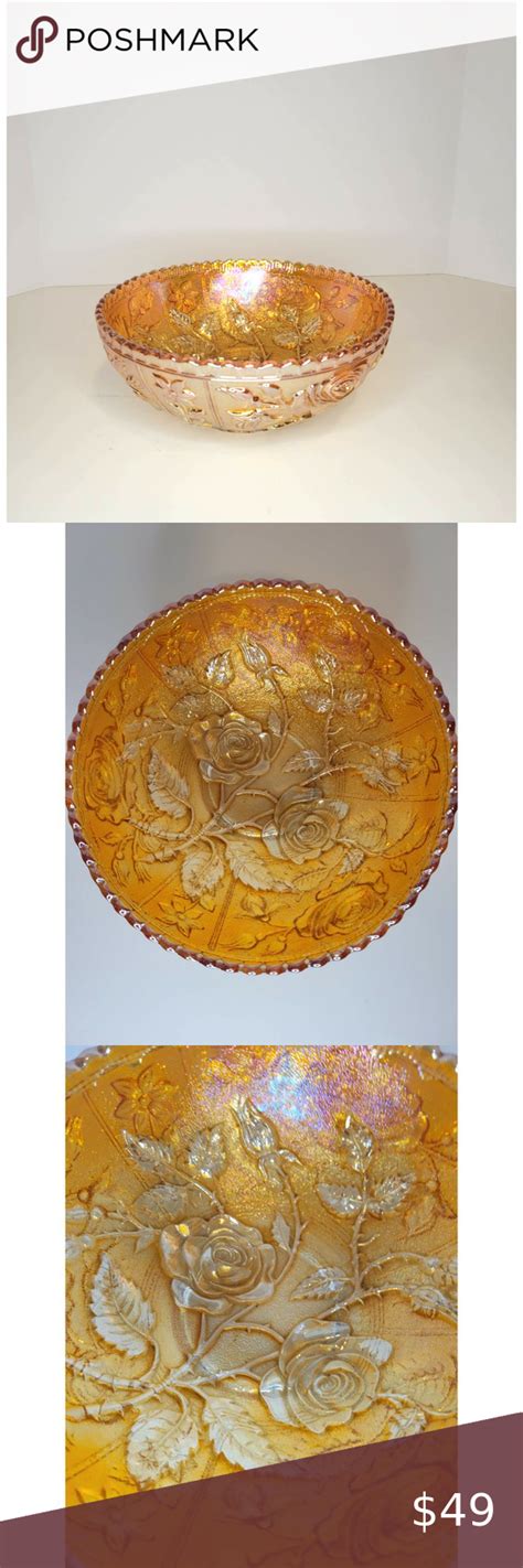 Vintage Imperial Lustre Open Rose Marigold Carnival Glass Bowl